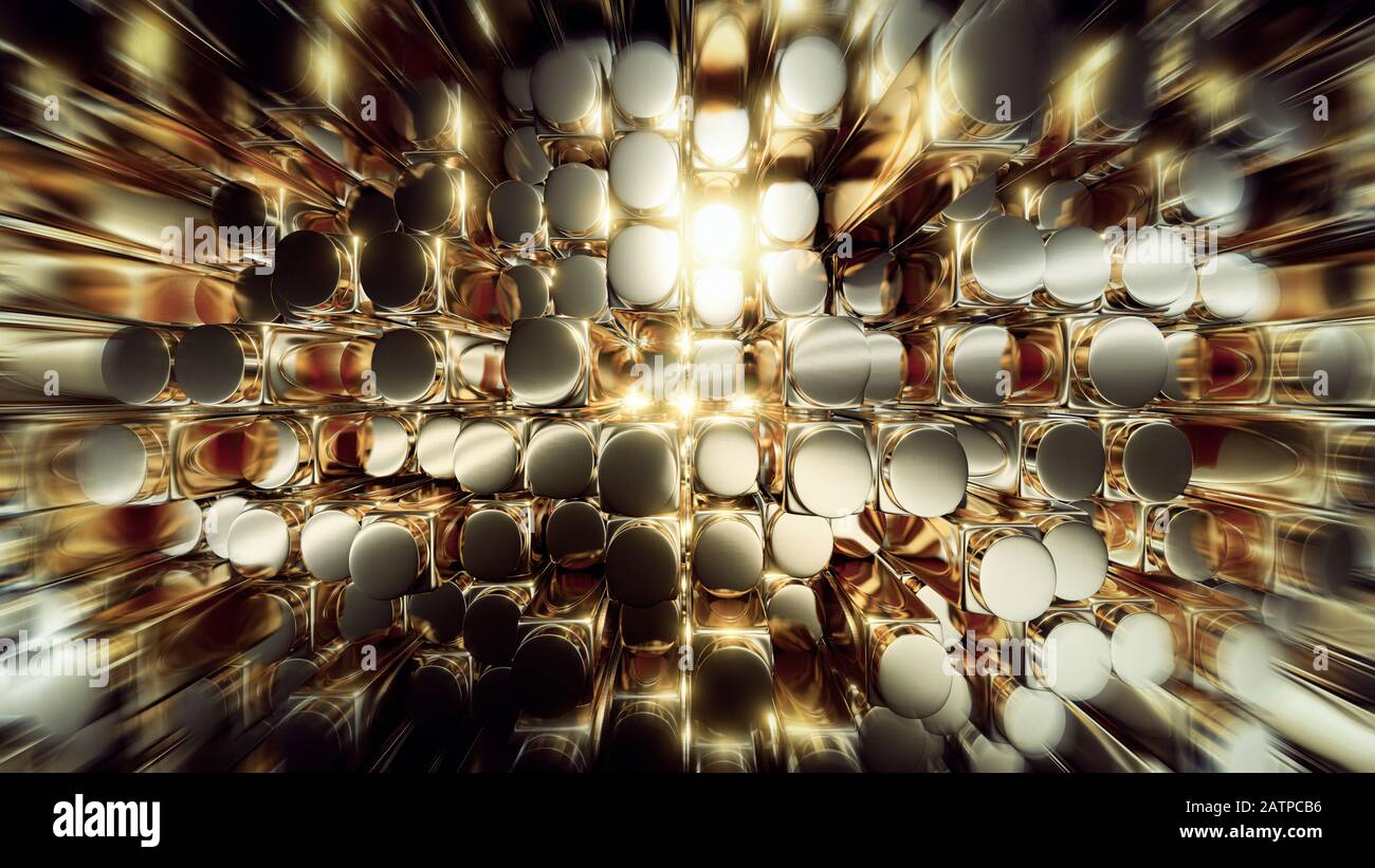 Abstract 3d rendering of golden square cylinder blocks surface ...