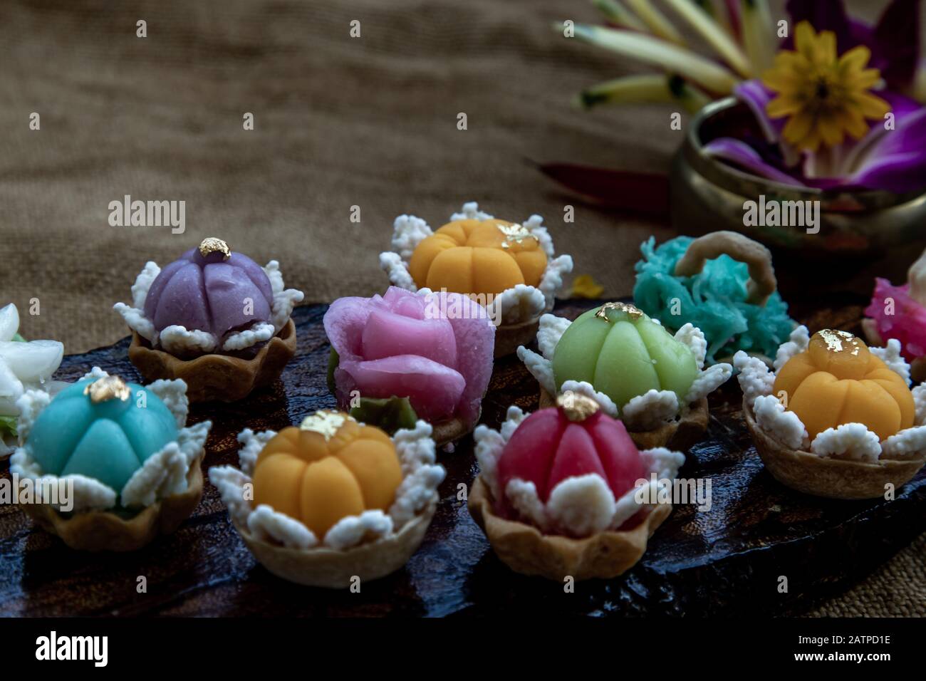 A variety of elegantly beautiful Thai Desserts (Khanom Wan Thai ...