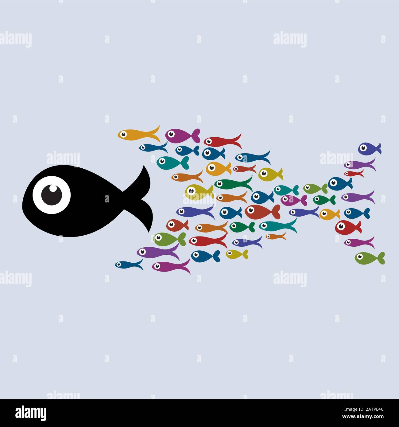Many fish together as big fish of concept business teamwork. Metaphor ...