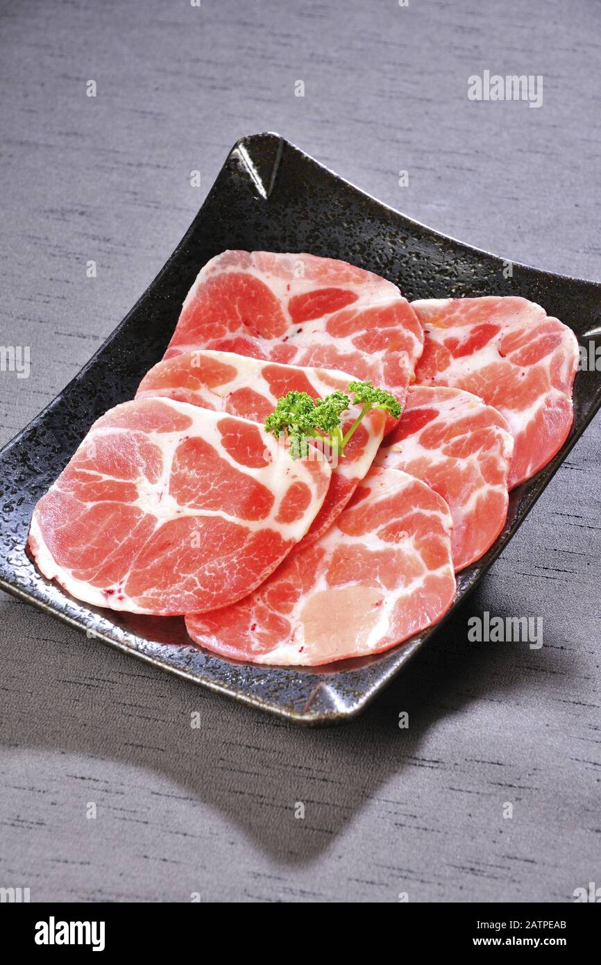 The portrait of food sliced pork Stock Photo - Alamy