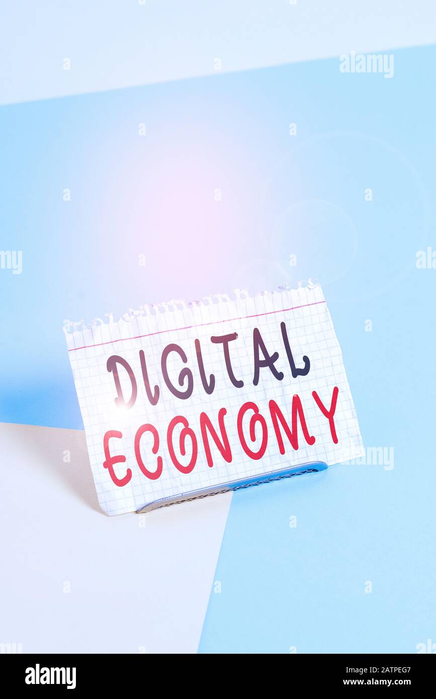 Text sign showing Digital Economy. Business photo text economic ...