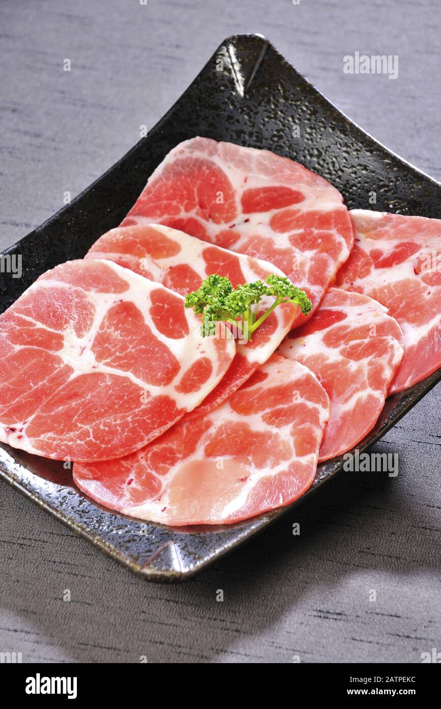 The portrait of food sliced pork Stock Photo - Alamy