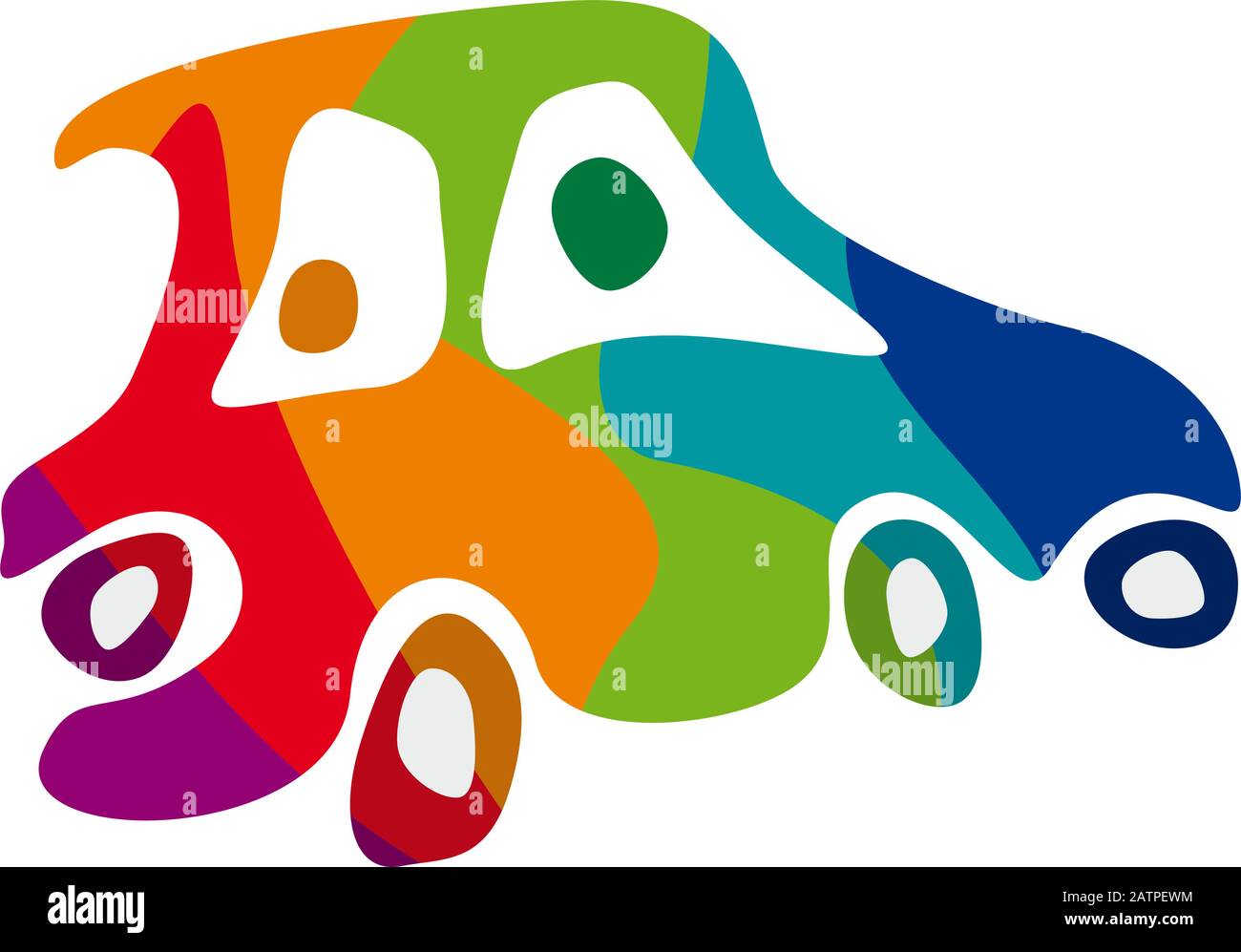colorful car in abstract shapes, vector illustration. Drunk concept ...