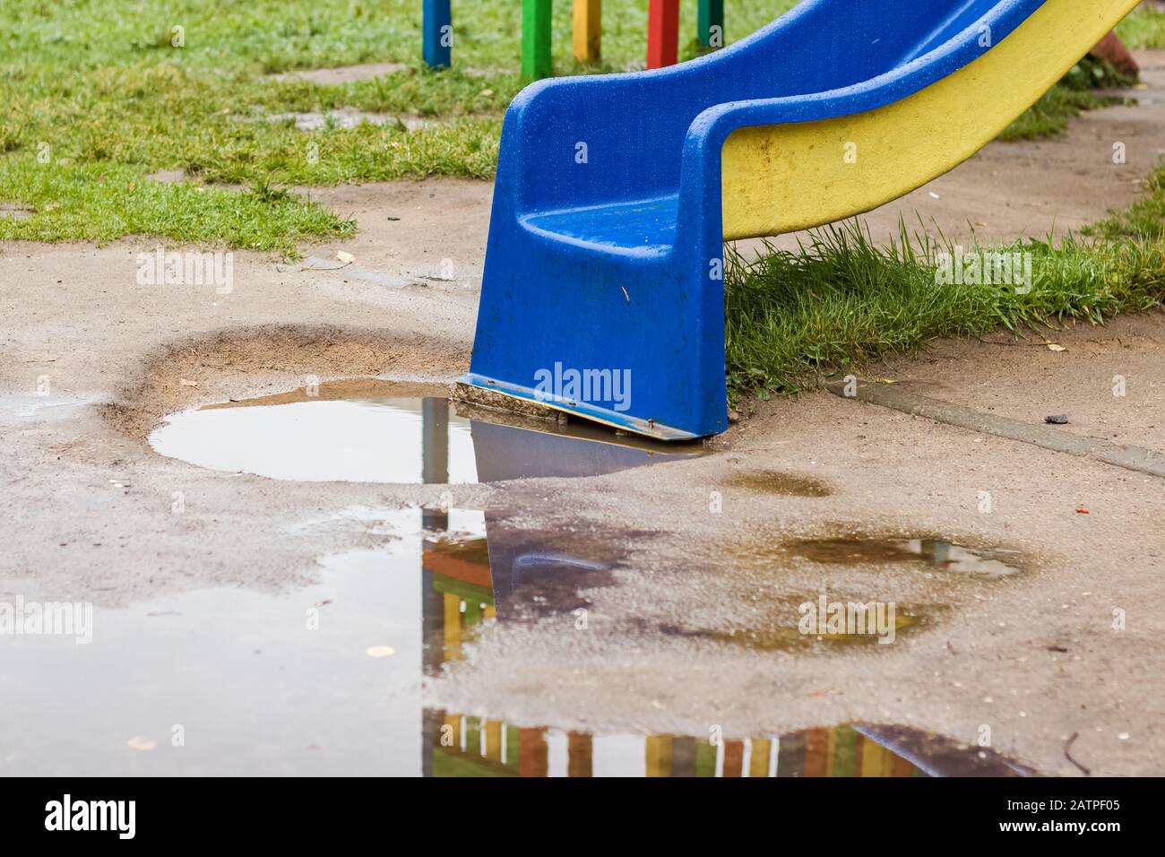 Playground for games with puddles close up Stock Photo - Alamy