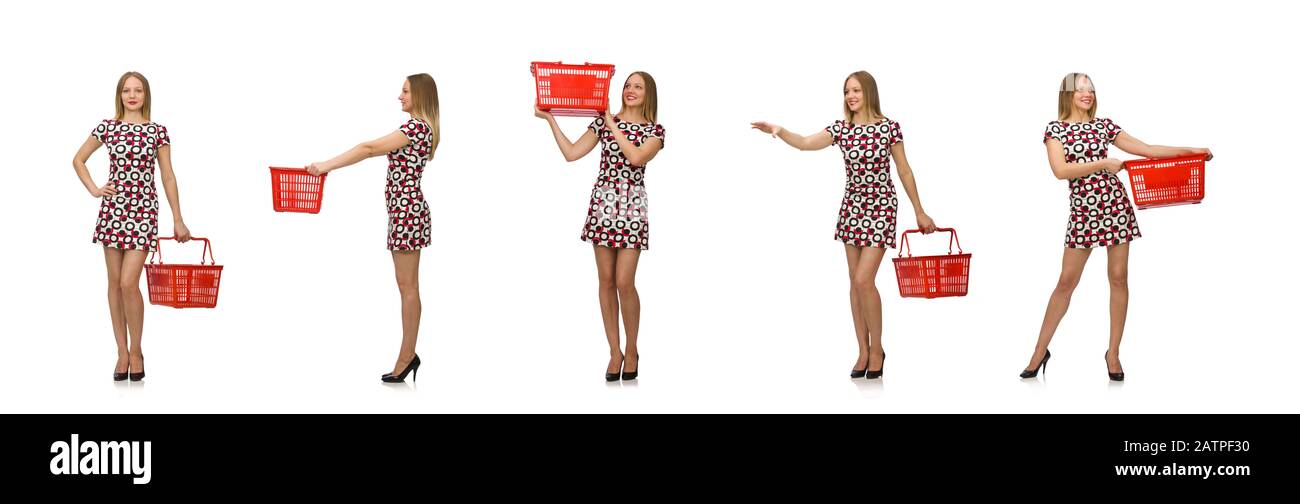 The woman in shopping concept isolated on white Stock Photo - Alamy