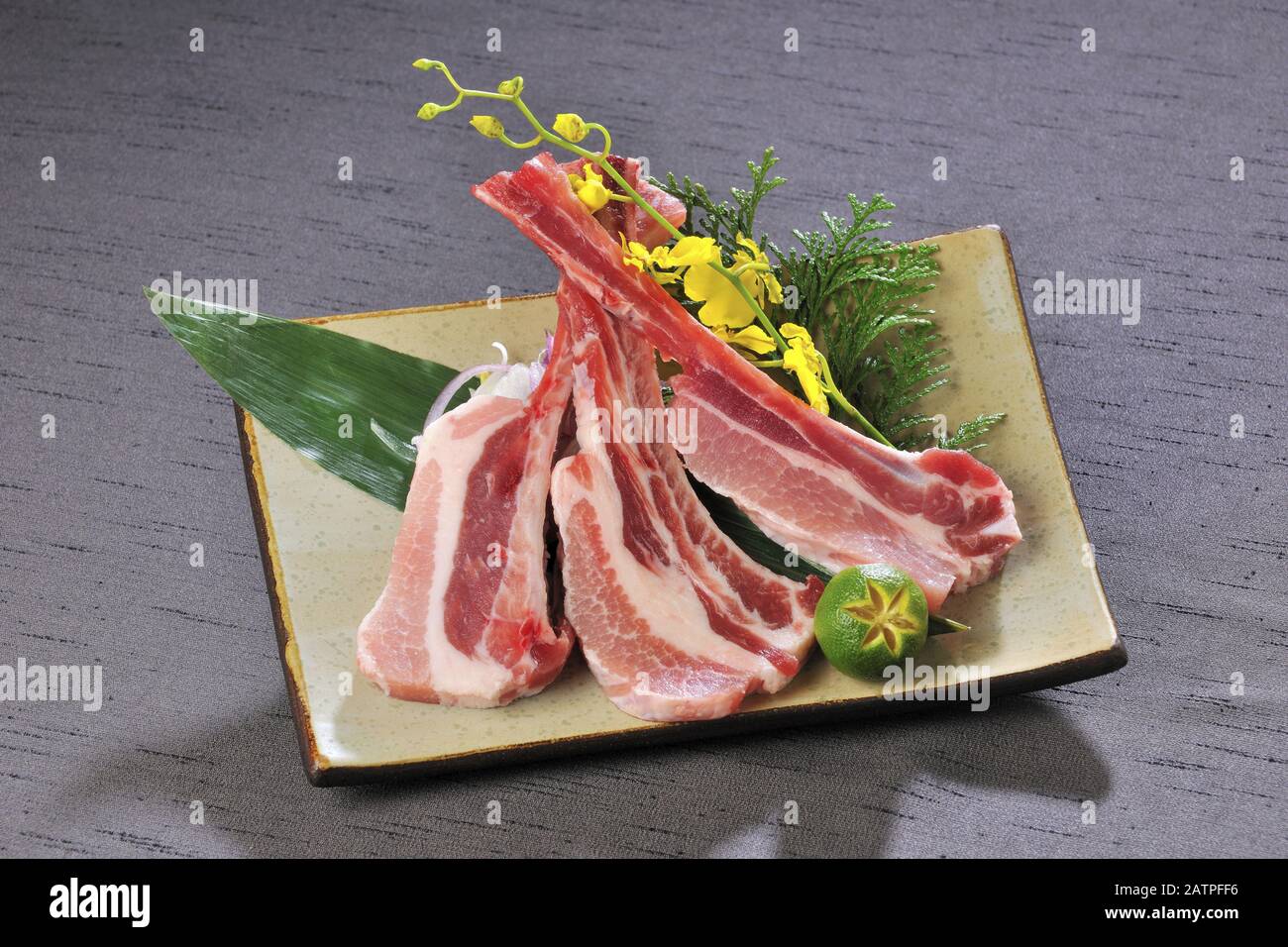The portrait of food sliced pork Stock Photo - Alamy