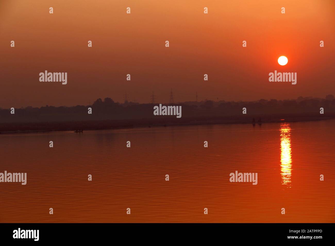 Sun rise in Varanasi opposite Ganga river Stock Photo - Alamy