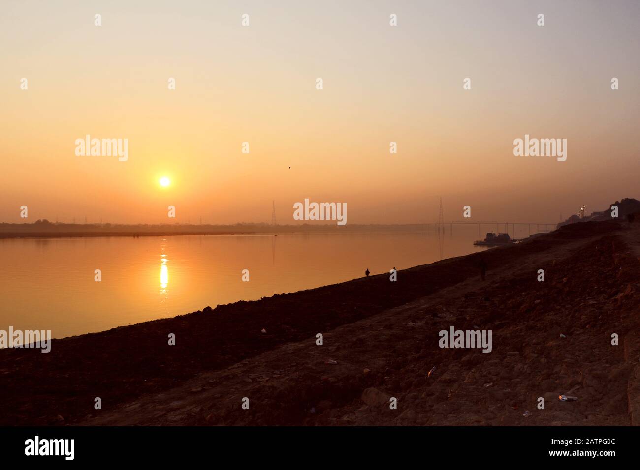 Sun rise in Varanasi opposite Ganga river Stock Photo - Alamy