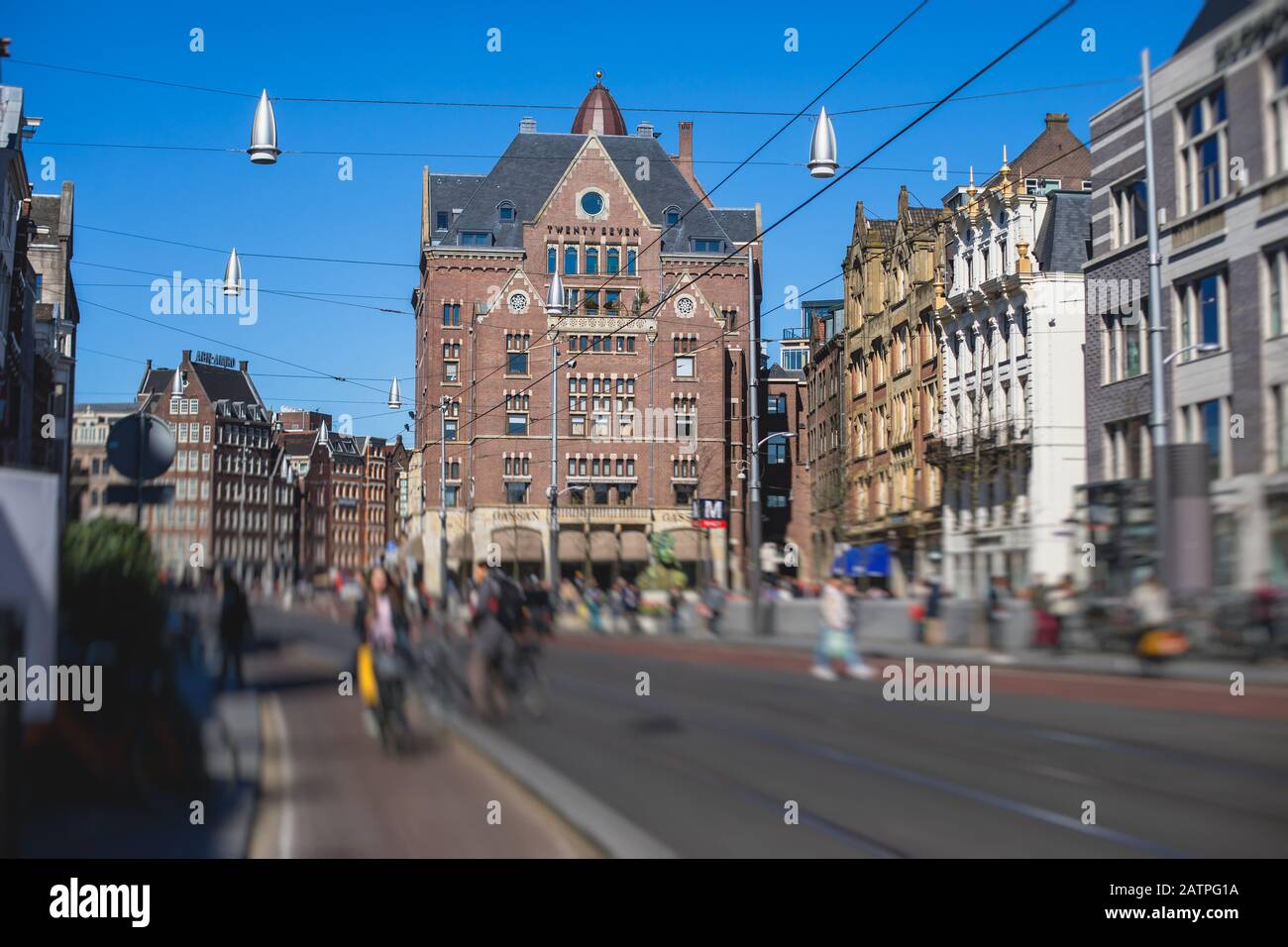 View of Amsterdam street in the historical center, with canal houses in ...