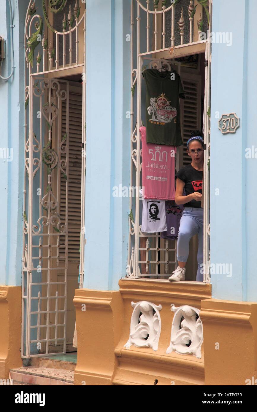 Cuba, Havana, street scene, shop entrance Stock Photo - Alamy
