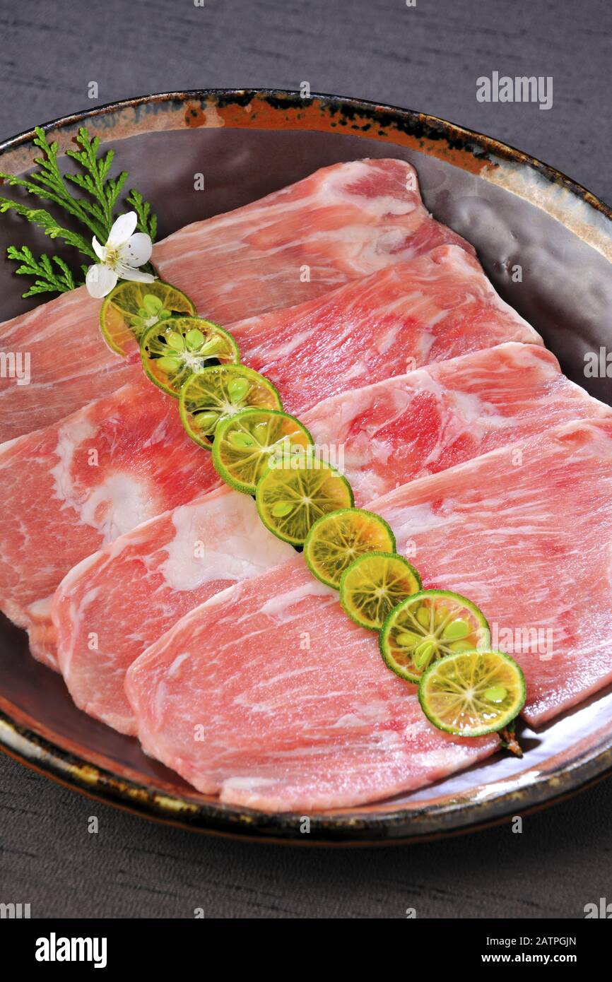 The portrait of food sliced pork Stock Photo - Alamy