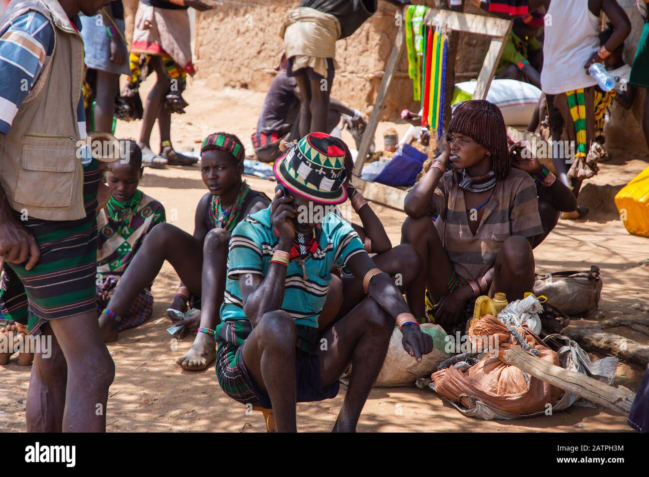 Turmi, Ethiopia - Nov 2018: Local market of Hamer tribe in Turmi ...