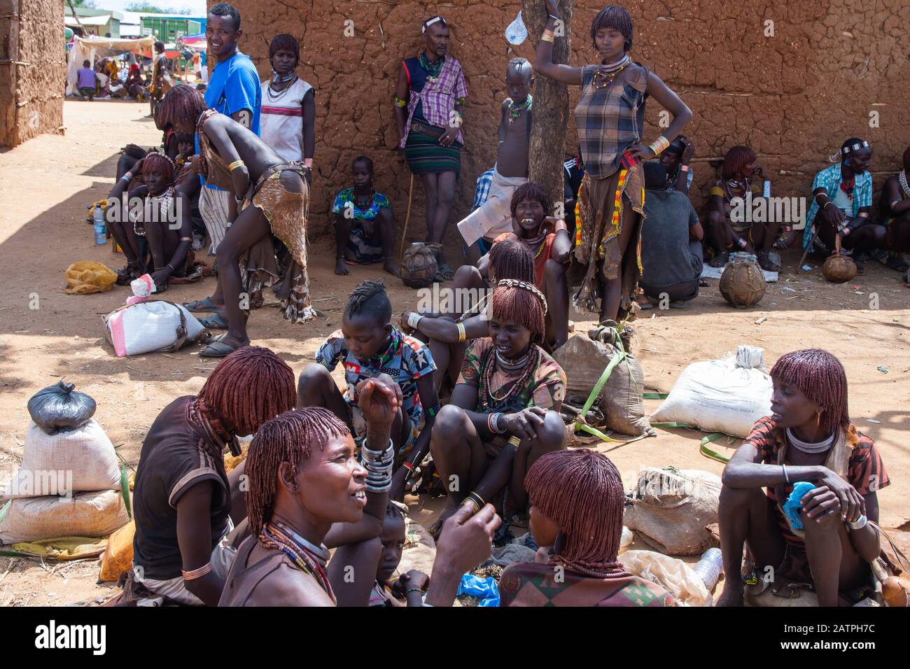 Turmi, Ethiopia - Nov 2018: Local market of Hamer tribe in Turmi ...