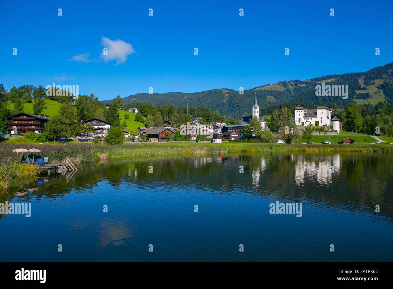 Lake Goldeggersee with Goldegg Castle, Goldegg, Pongau, Province of ...