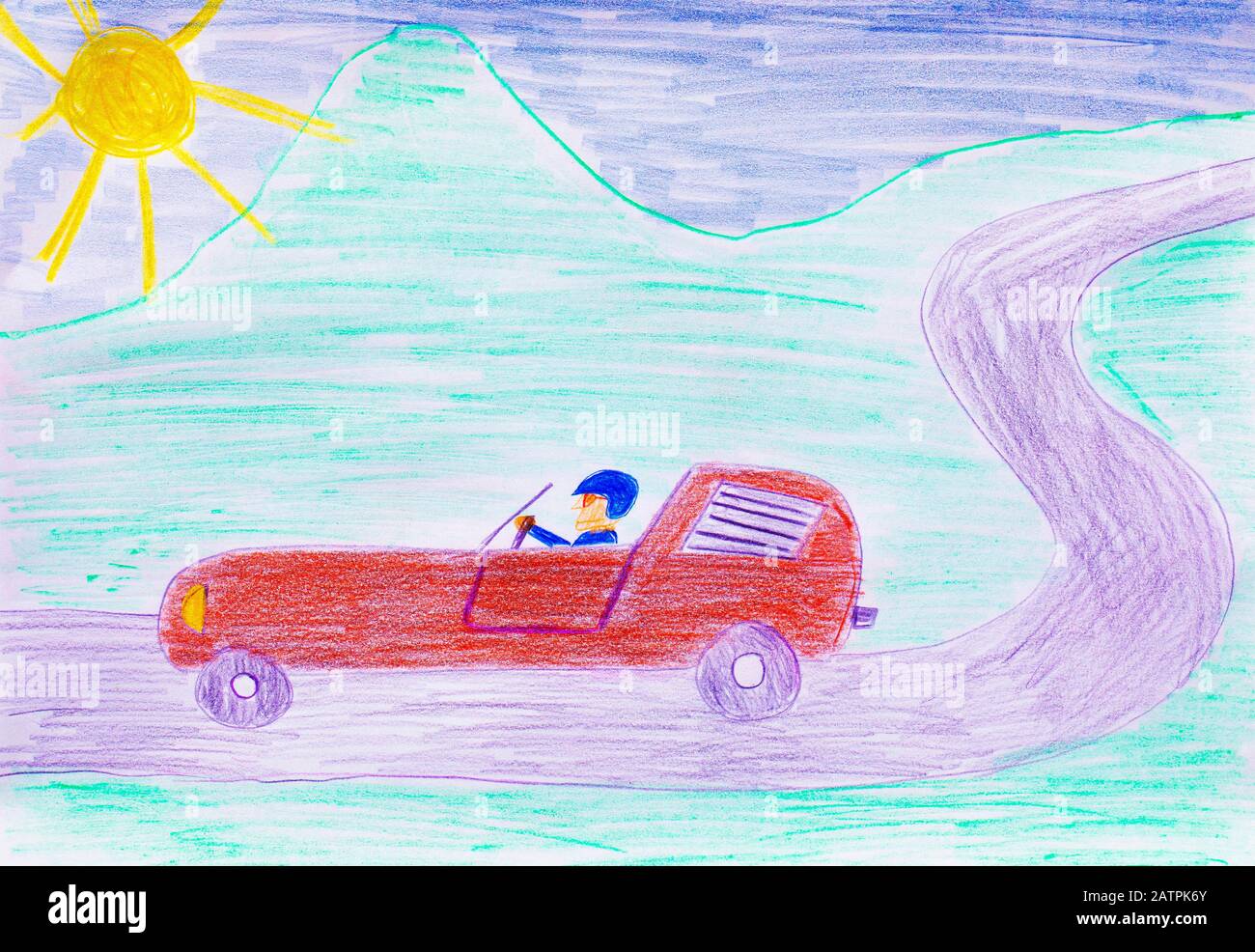 Naive illustration, children's drawing, sports car, car racing, Germany ...