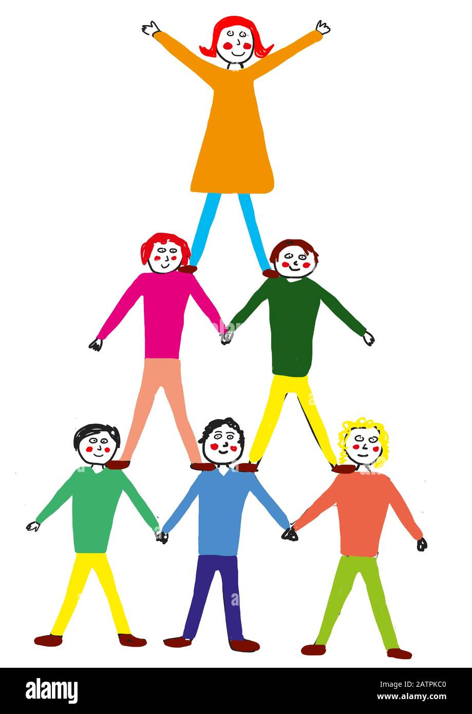 Naive illustration, children's drawing, gymnastics, children building a ...