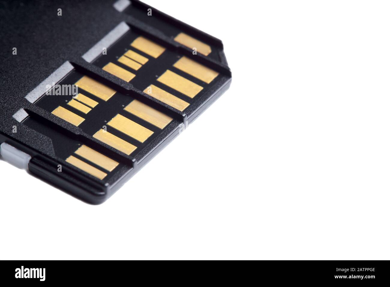 Selective focus photo of two rows of golden contacts on back of UHS-II ...