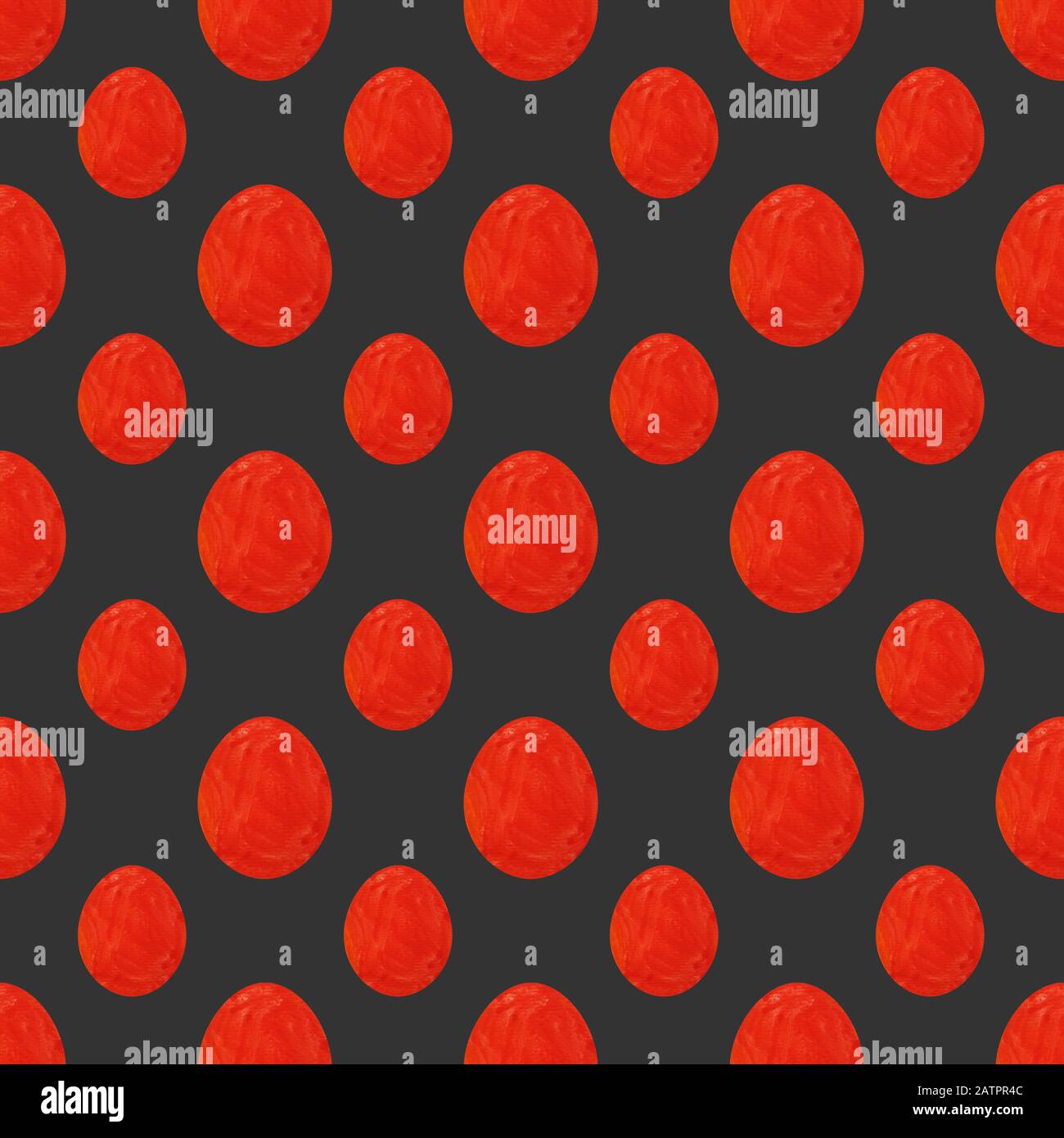 Red Easter egg seamless pattern. Hand drawing watercolor sketch on grey ...