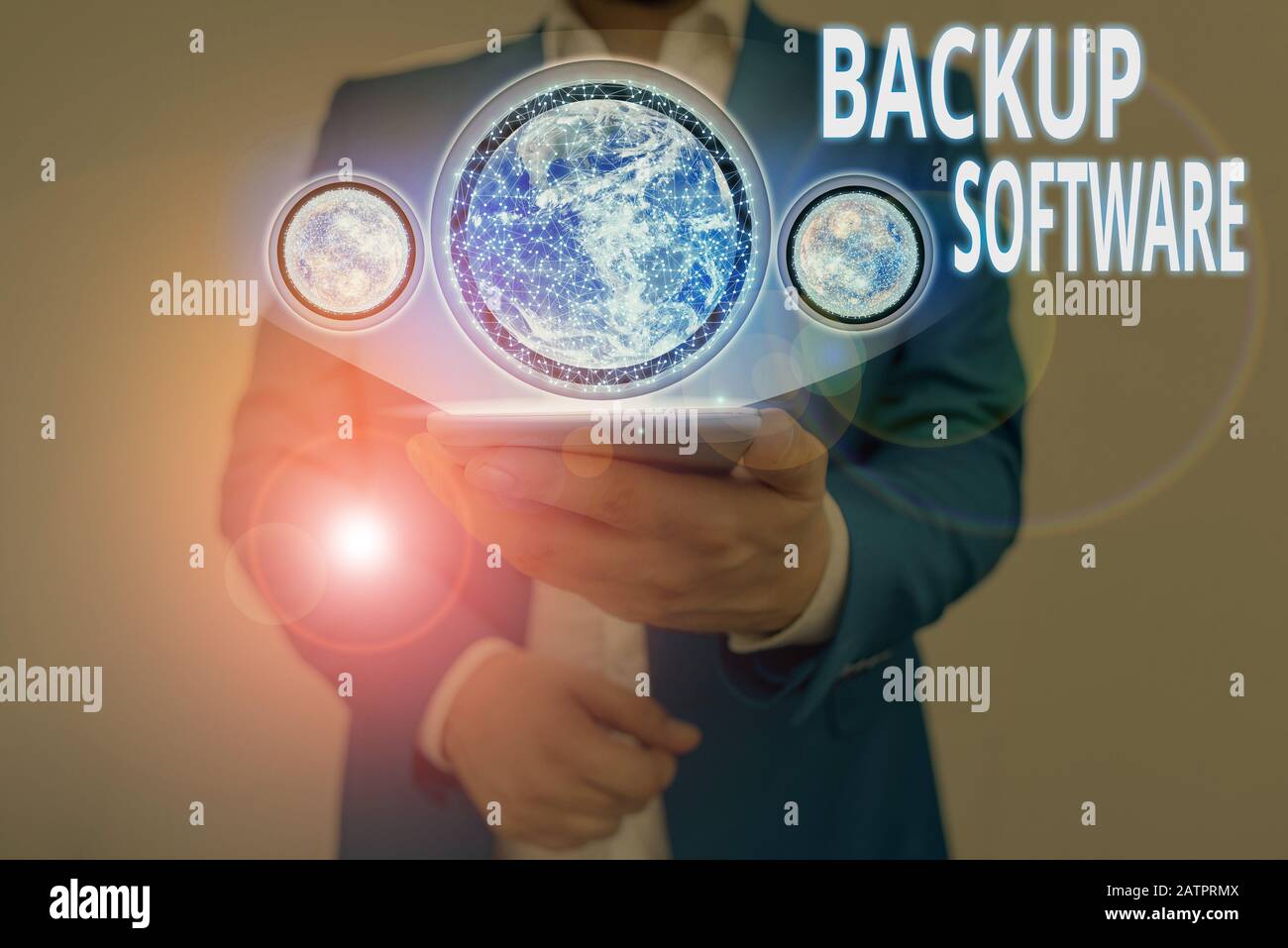 Writing note showing Backup Software. Business concept for create extra exact copies of files or ...