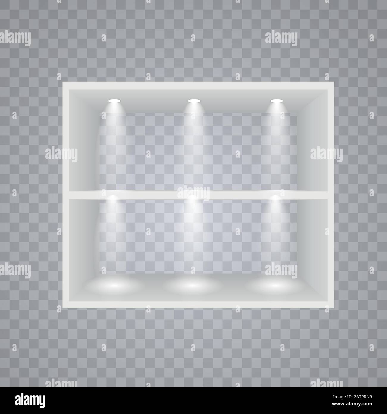 Set of empty white shelves isolated on transparent background. Vector ...