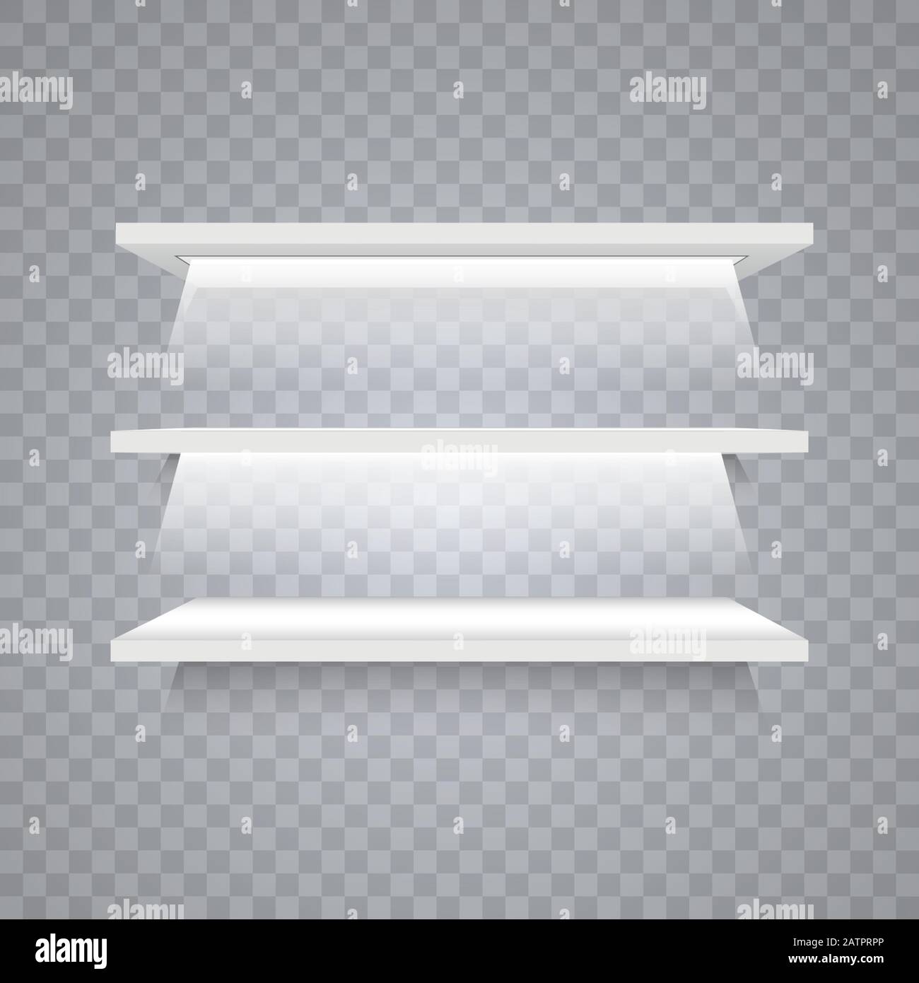Set of empty white shelves isolated on transparent background. Vector ...