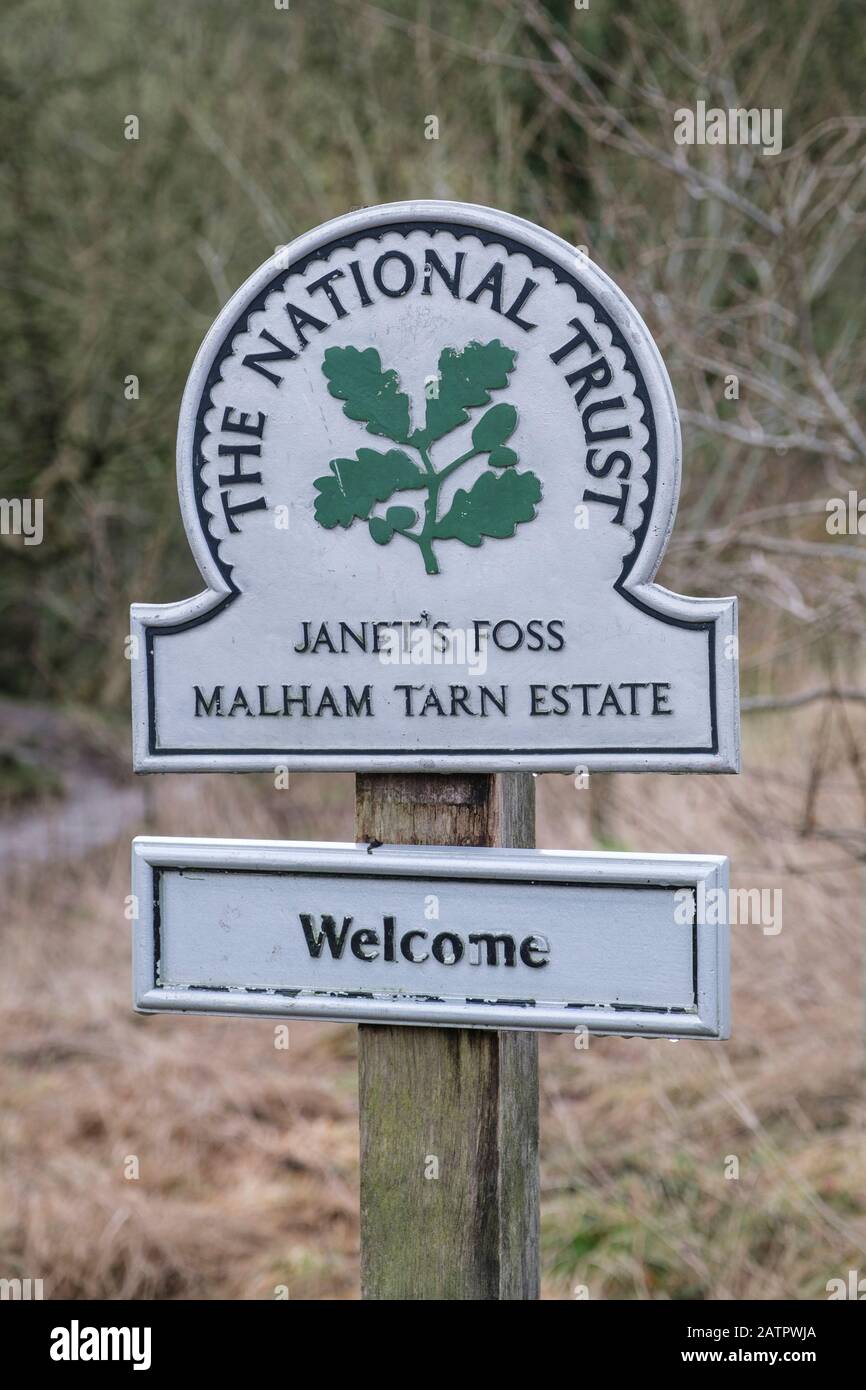 The National Trust Sign, Janet's Foss, near Gordale Scar in Malhamdale ...