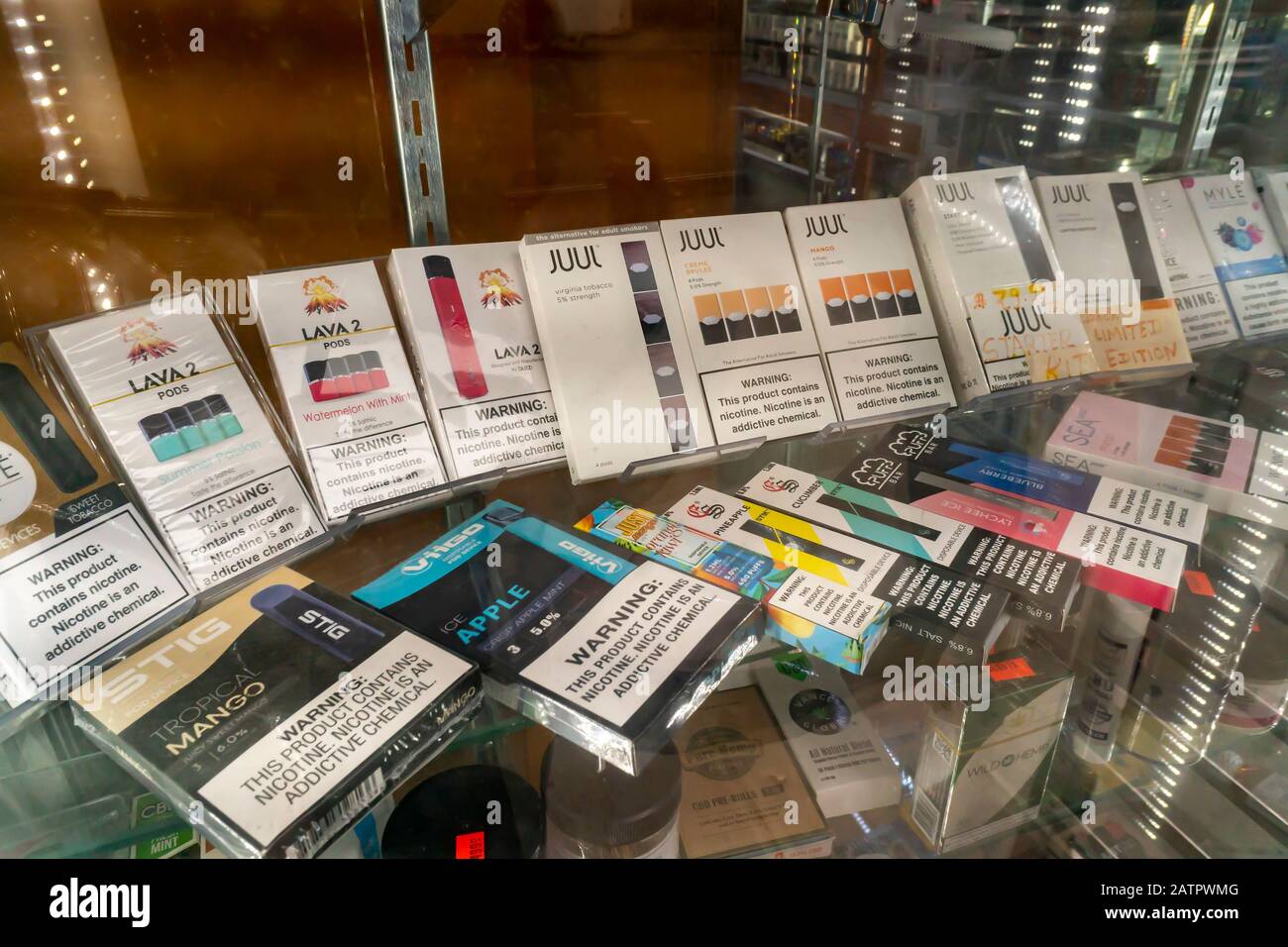 A selection of the popular Juul brand and other flavored vaping ...