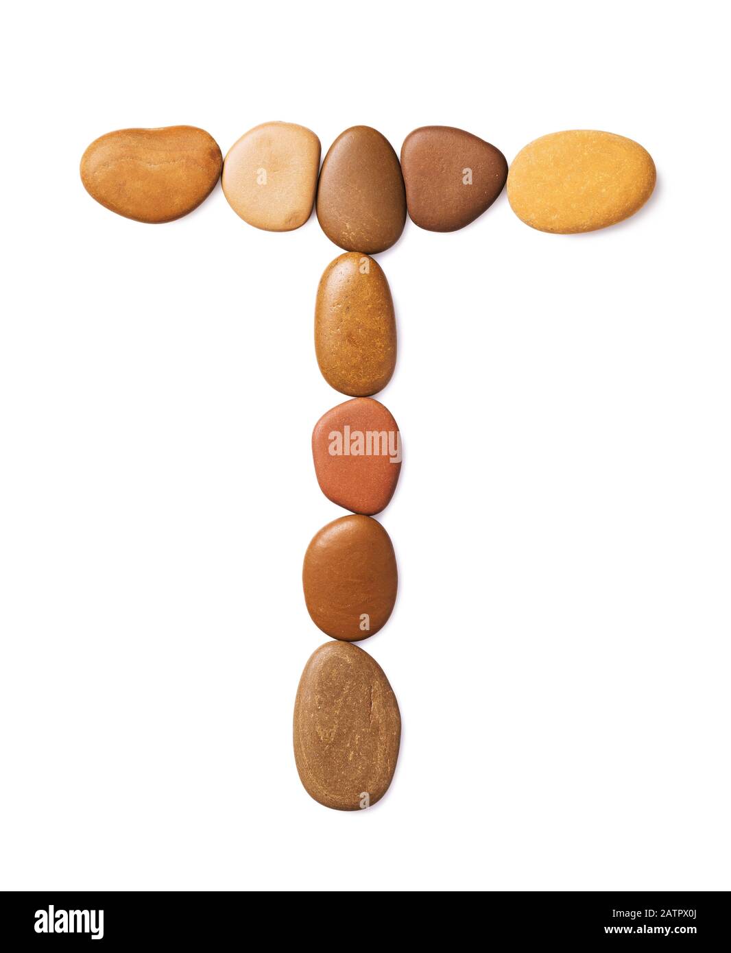 Letter T made of marine small pebbles, top view. Alphabet made of ...