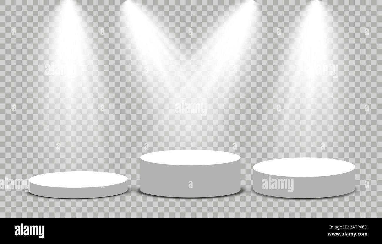 Round podium, pedestal or platform illuminated by spotlights on ...