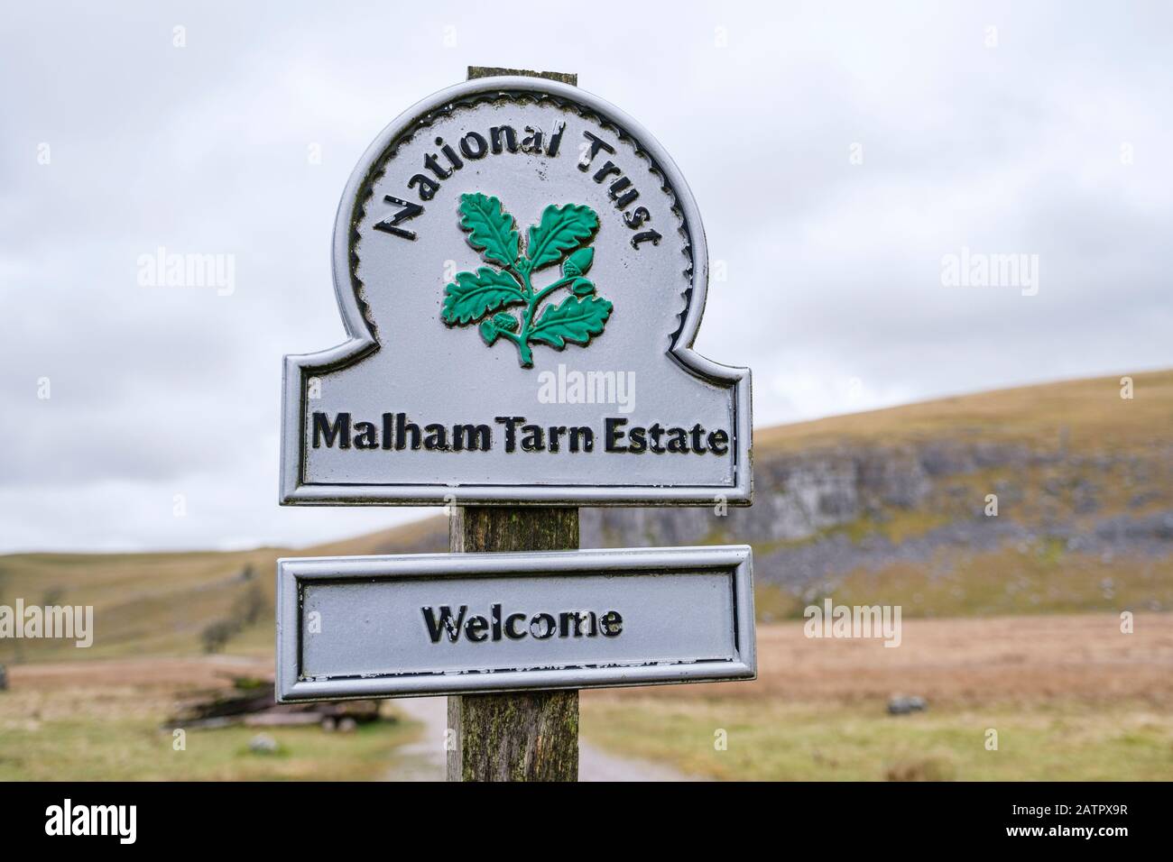 The National Trust Malham Tarn Estate welcome sign Stock Photo - Alamy