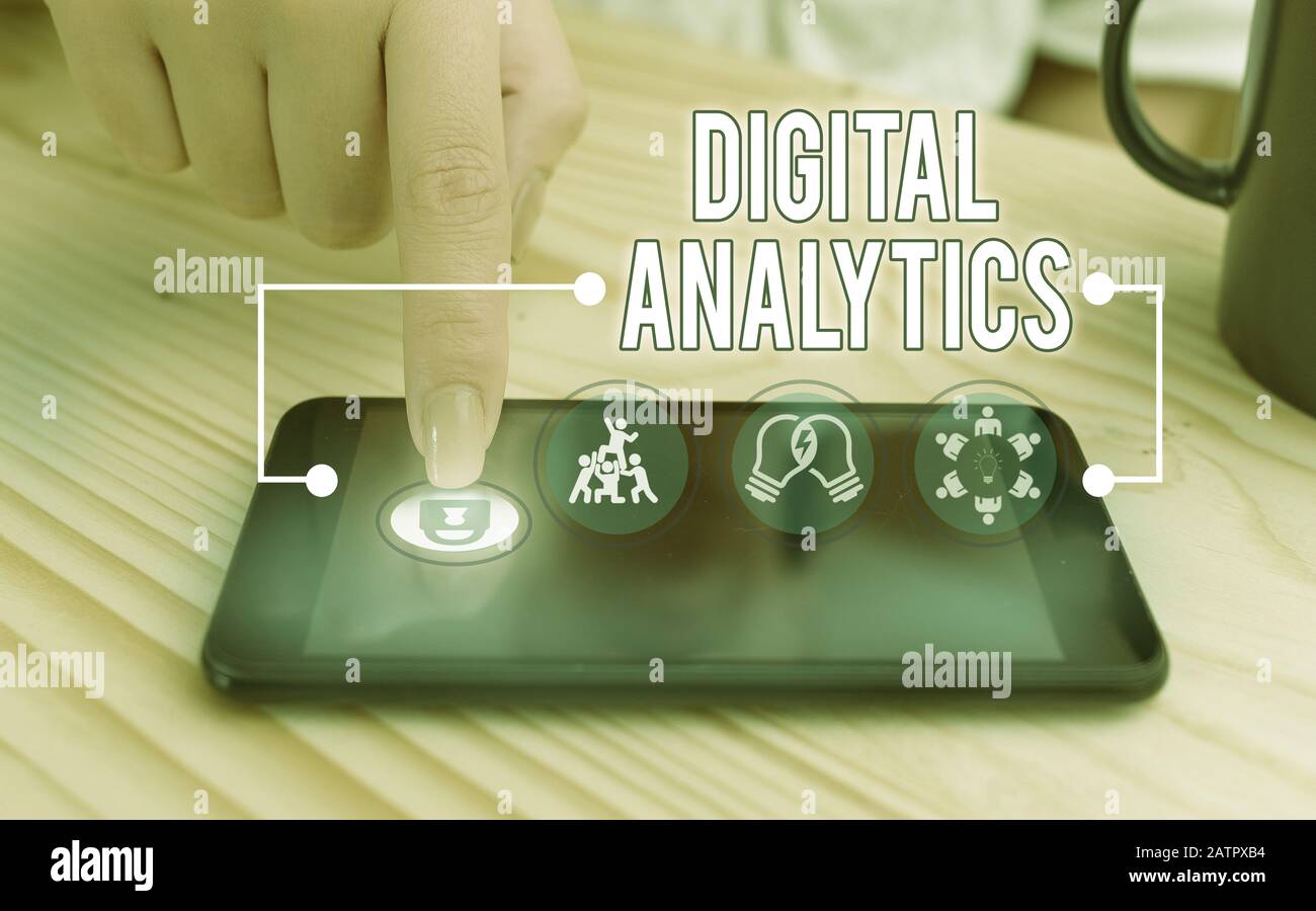 Writing note showing Digital Analytics. Business concept for the ...