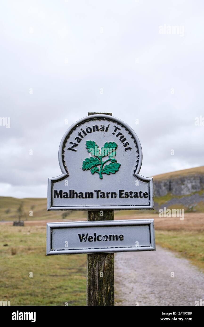 The National Trust Malham Tarn Estate welcome sign Stock Photo - Alamy