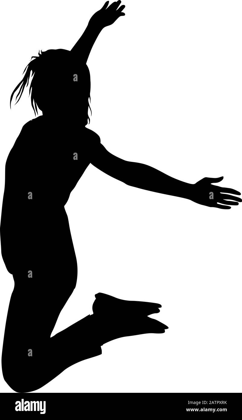 Silhouette young girl jumping with hands up, motion Stock Vector Image ...