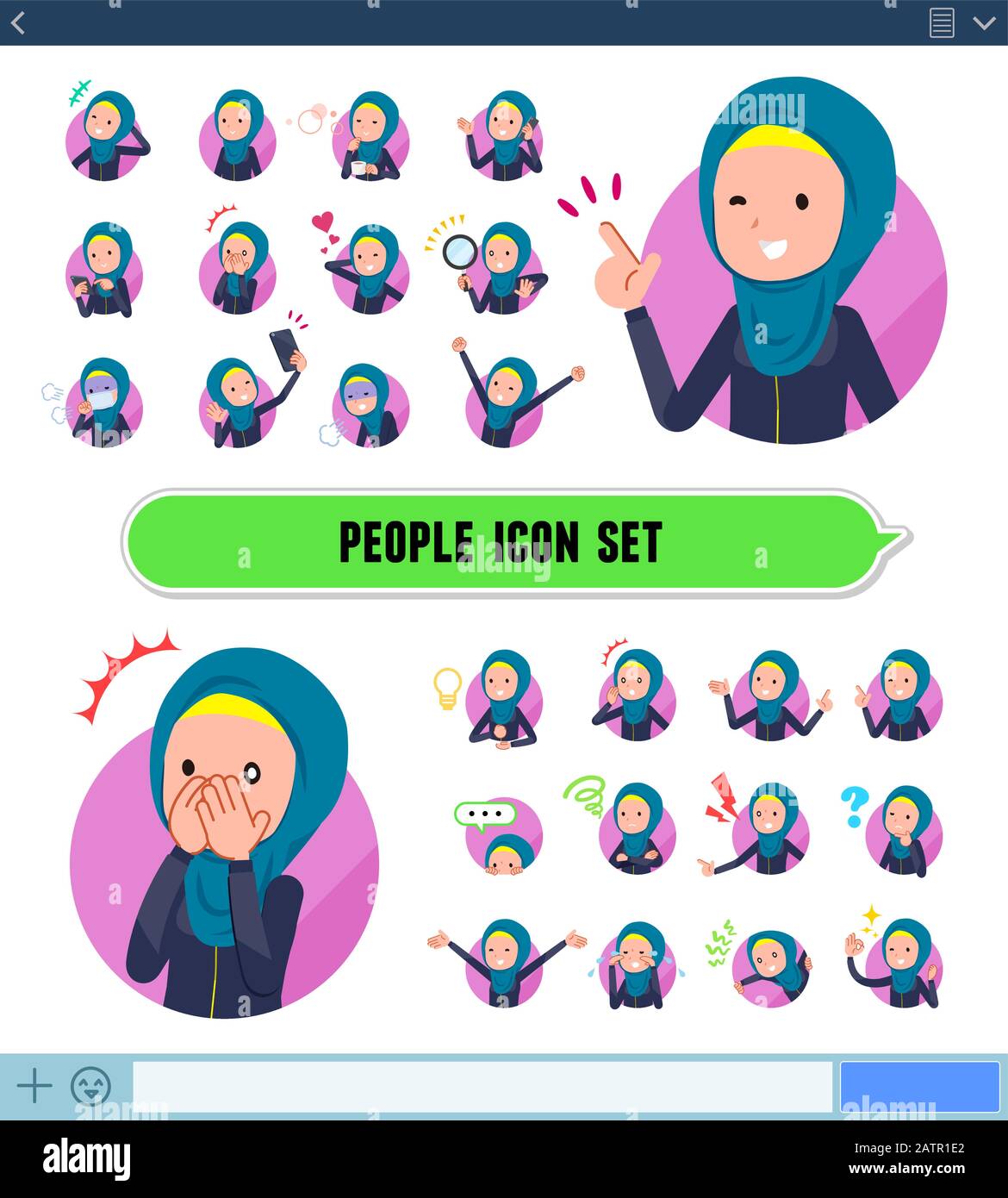 A set of women wearing hijab with expresses various emotions.There are ...