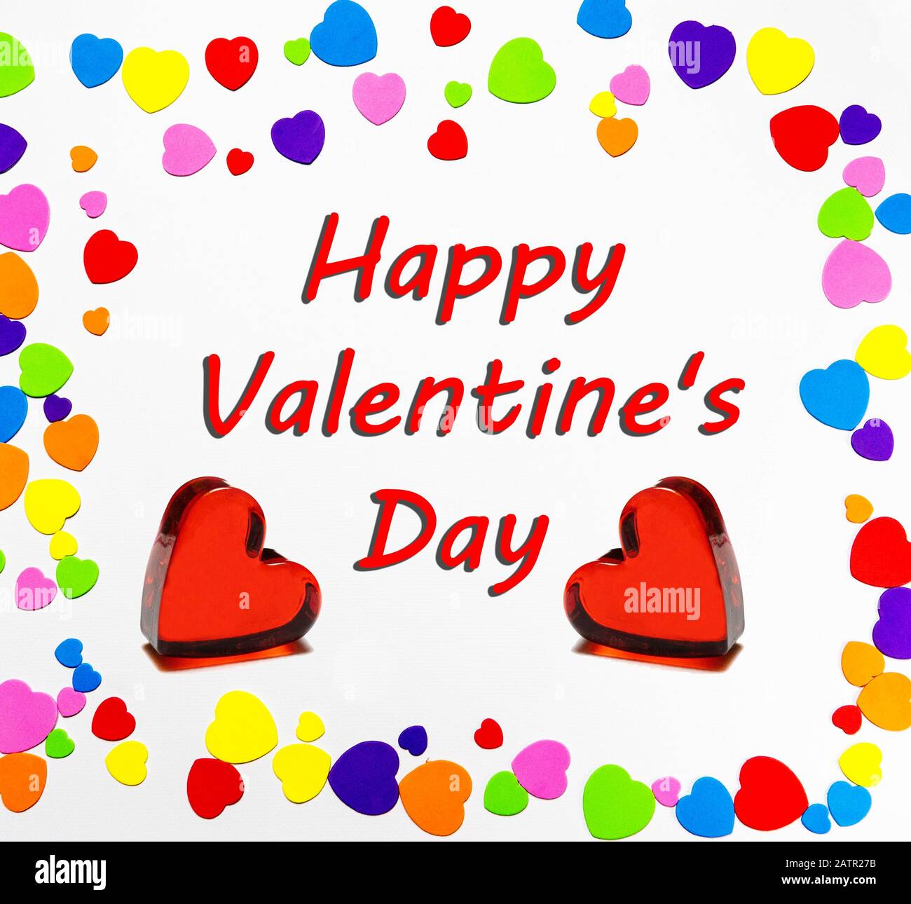 Happy Valentine's Day in a frame of multi colored hearts, different ...