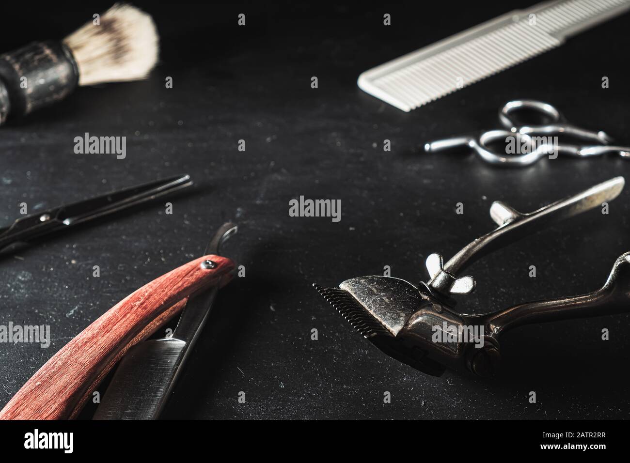 vintage Barber shop equipment on Black background . Professional ...
