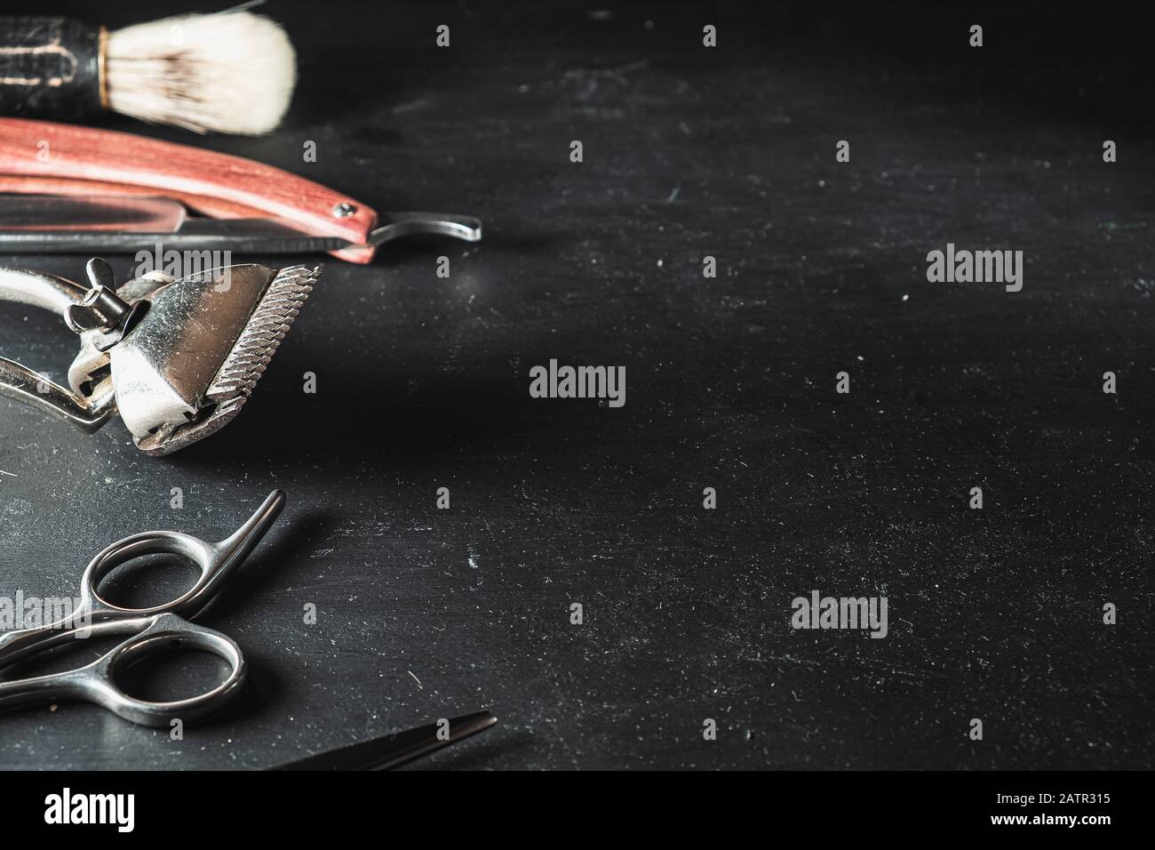 vintage Barber shop equipment on Black background . Professional ...