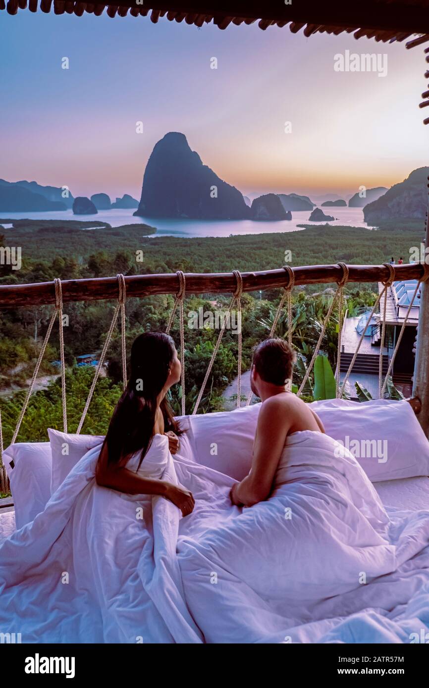 Phangnga Bay Thailand , couple honeymoon vacation Thailand watching ...