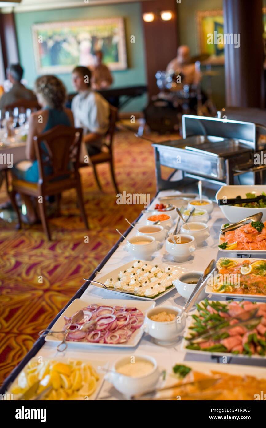 Buffet laden with food within a restaurant Stock Photo - Alamy