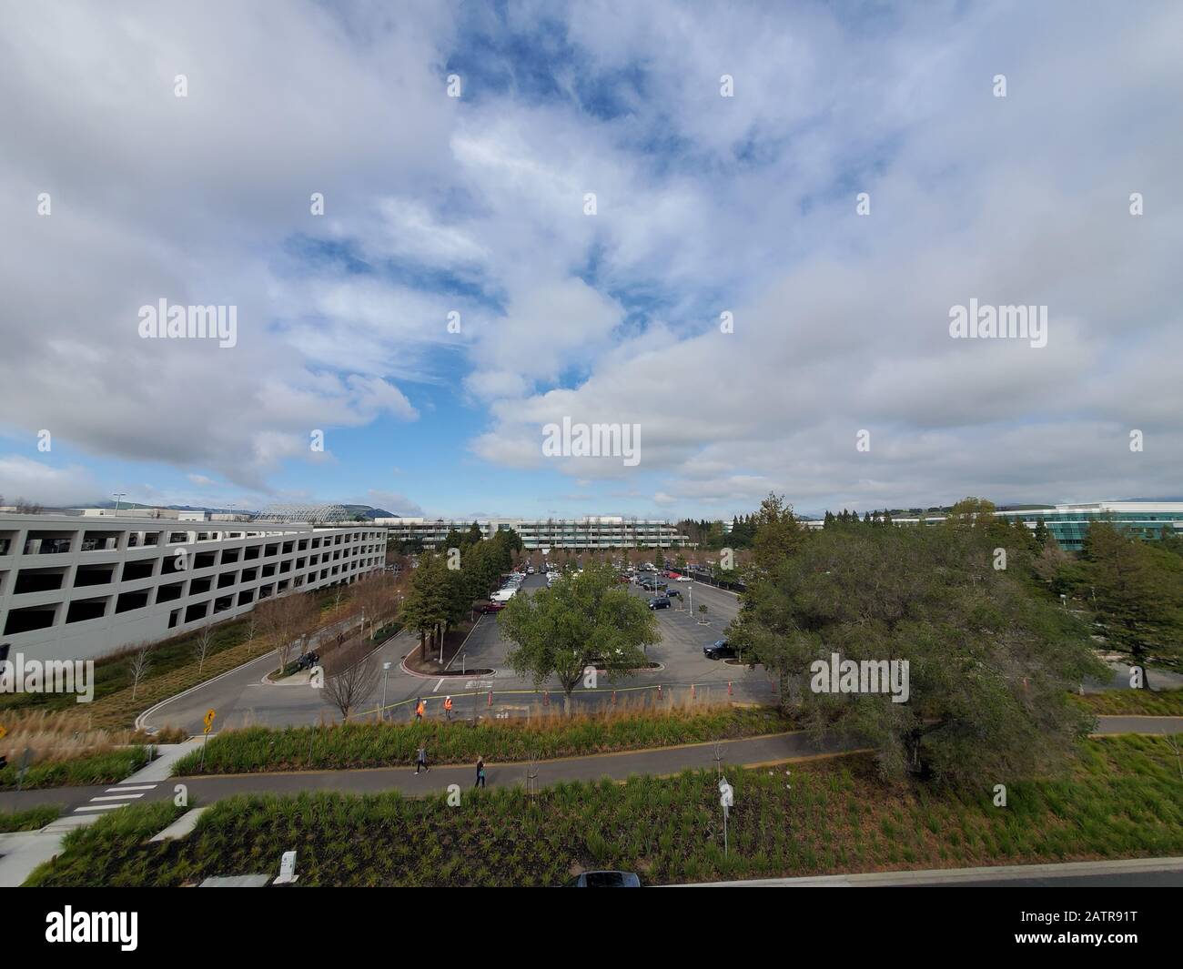 Wide angle aerial view of Bishop Ranch office park, San Ramon ...