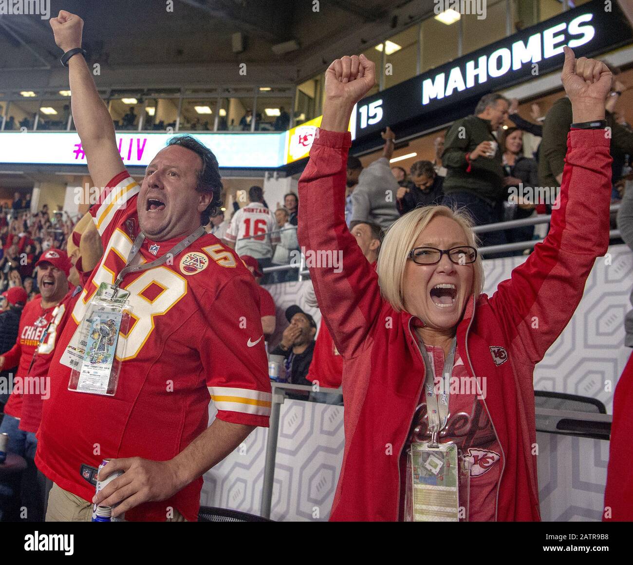 Miami Gardens, Florida, USA. 2nd Feb, 2020. Chiefs fan cheer winning ...