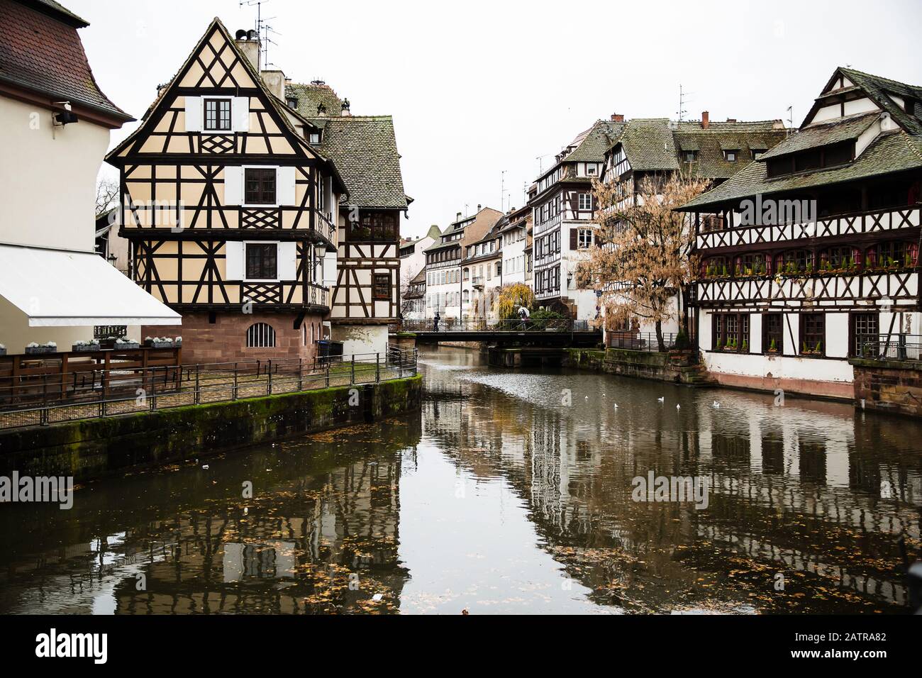 Old town water canal of Strasbourg, Alsace, France. Traditional half ...