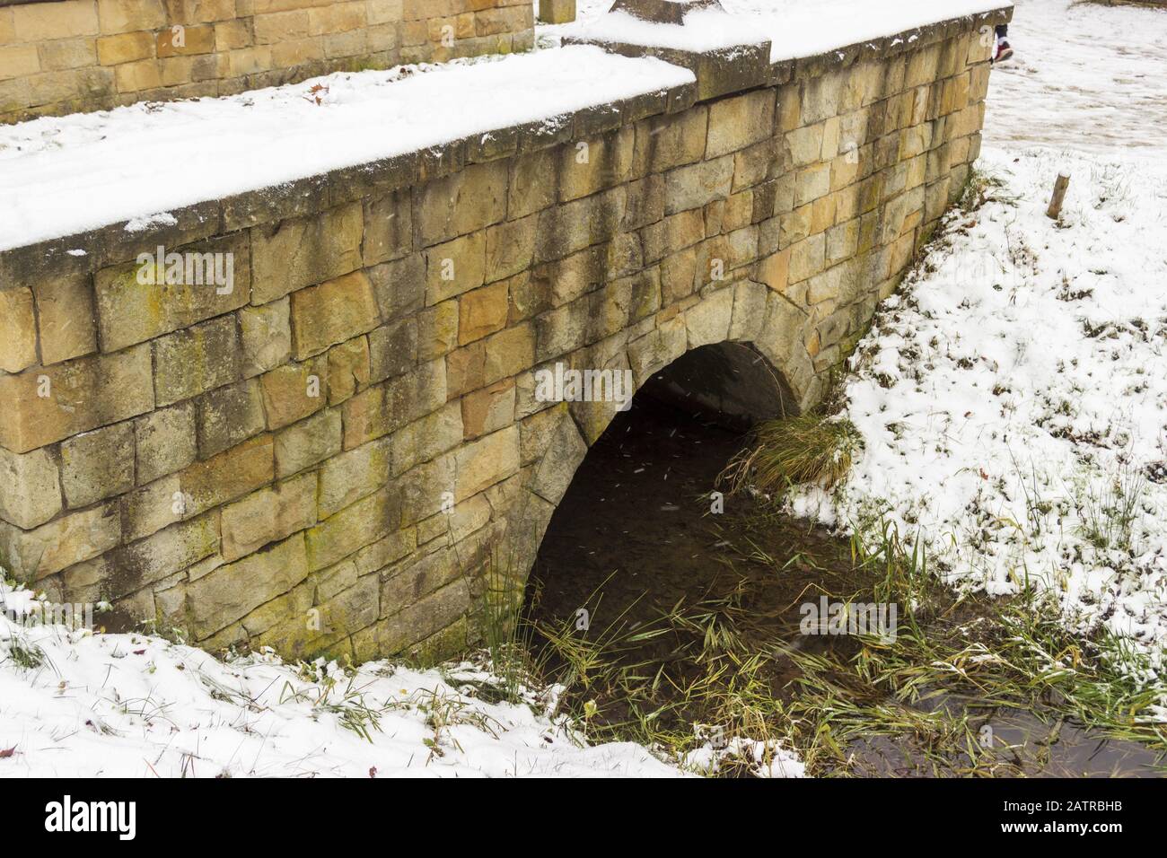 Water drainage channel. from a water mill in winter with snow Stock ...