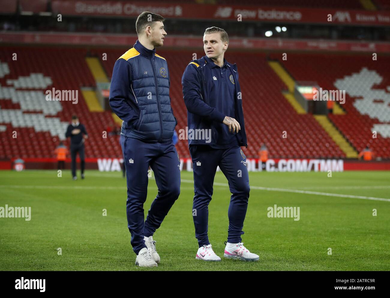 Shrewsbury Town's Jason Cummings (right) before the FA Cup fourth round ...