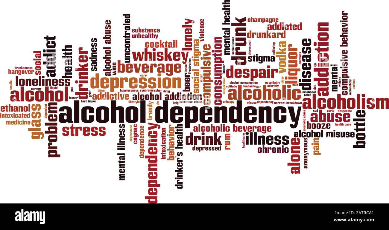 Alcohol dependency word cloud concept. Collage made of words about ...