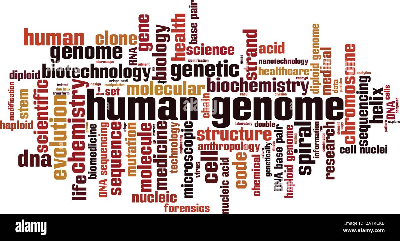 Human genome word cloud concept. Collage made of words about human ...