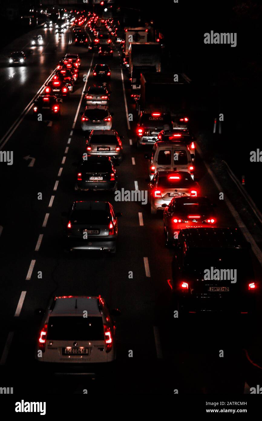 Highway Night Traffic Jam