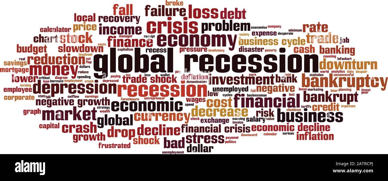 Global recession word cloud concept. Collage made of words about global ...