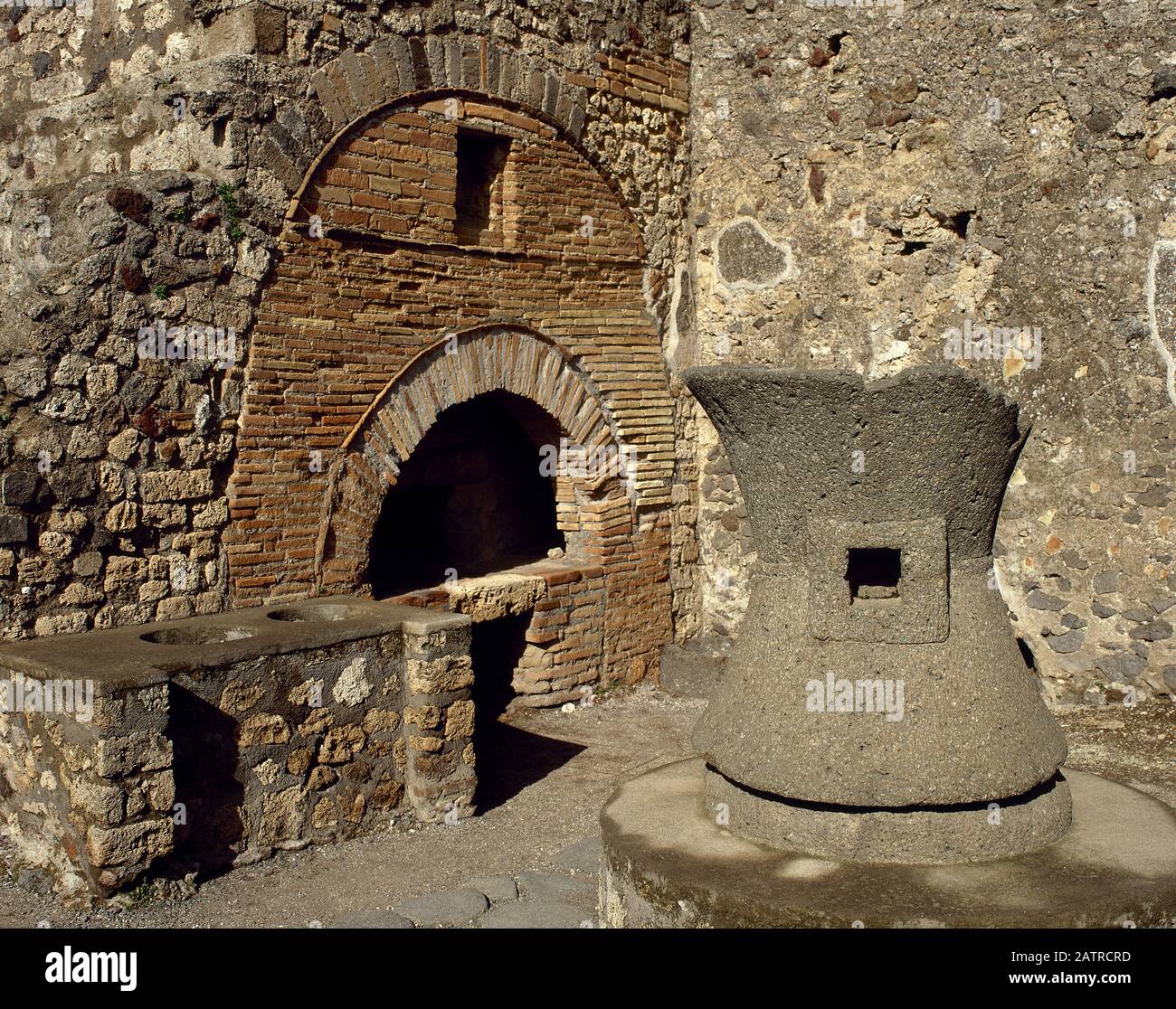 Pompeii. Modestus Bakery (Pistrinum). Bread oven where the millstones ...