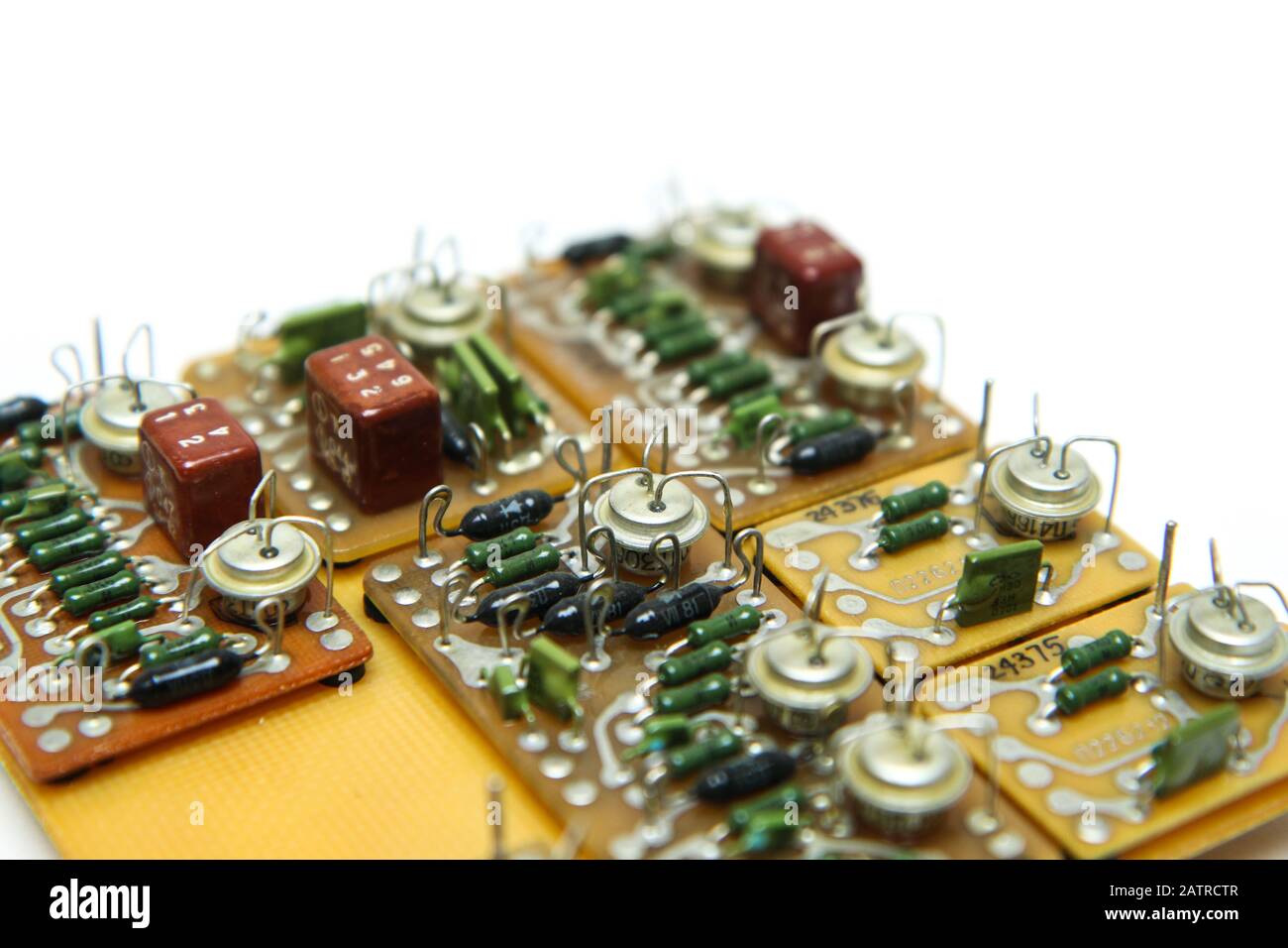 The old vintage circuit board with several electronic components Stock ...